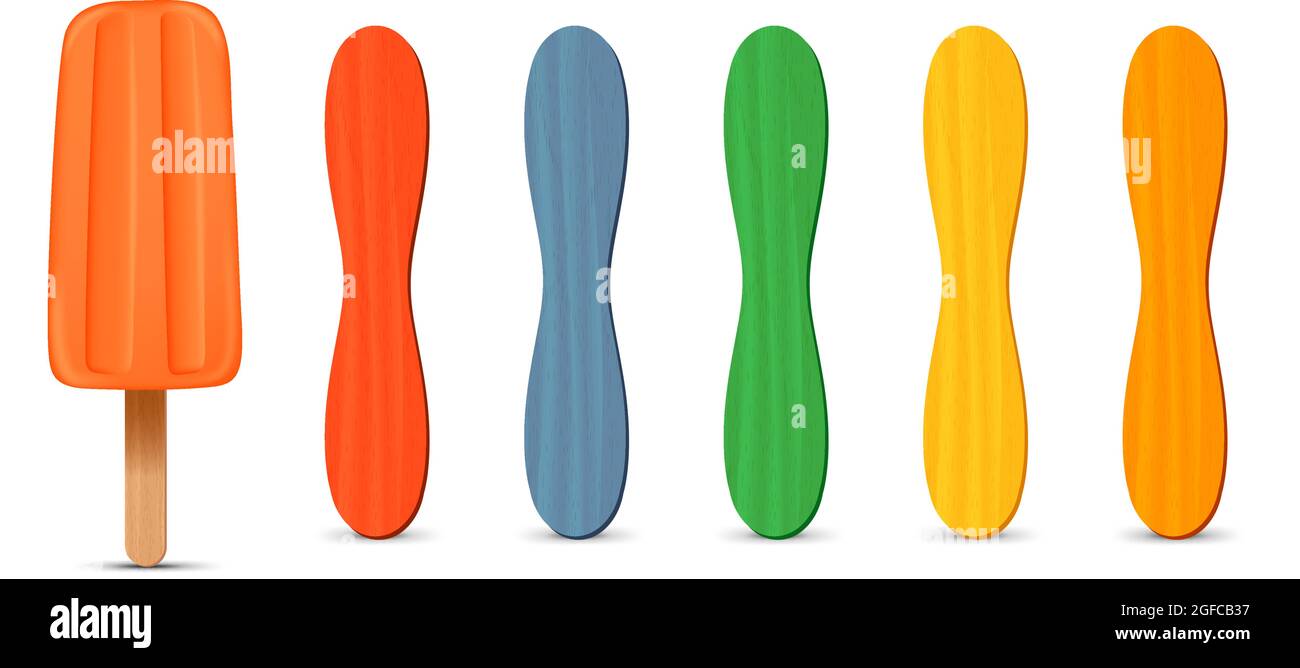 Set of realistic popsicle sticks. Orange ice cream 3D. Vector ...