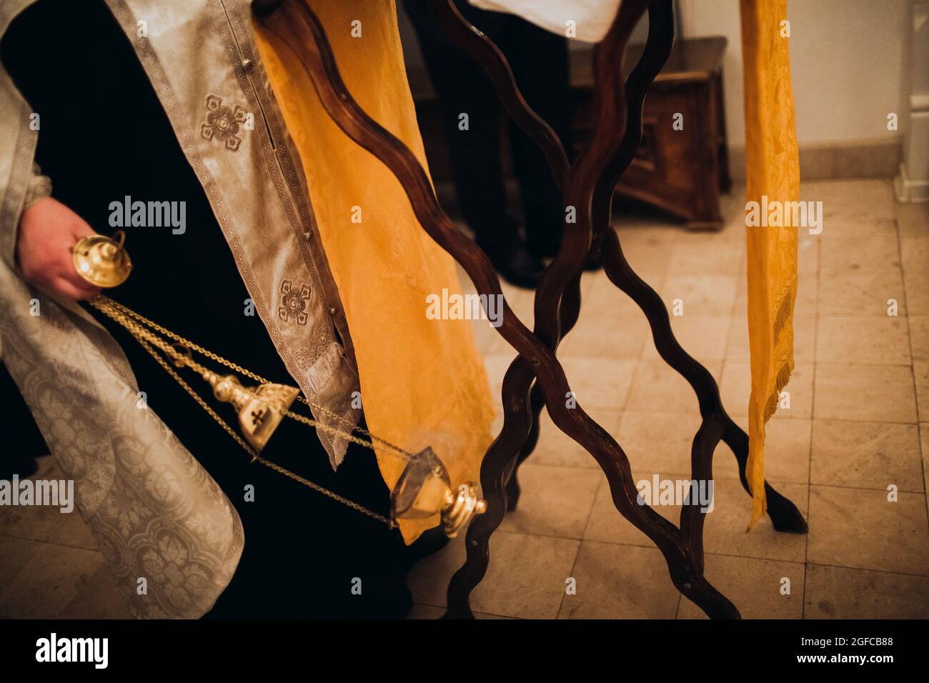 Orthodox Christian utensils in the church. Epiphany ceremony rite ...