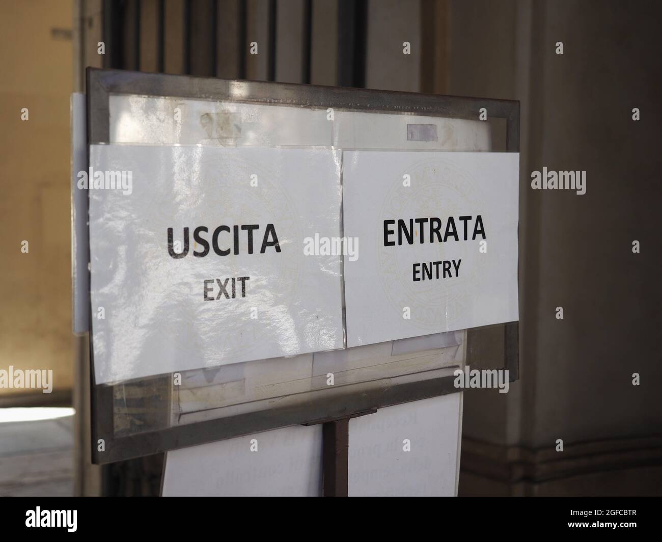uscita (translation Exit) and entrata (translation Entry) sign Stock ...