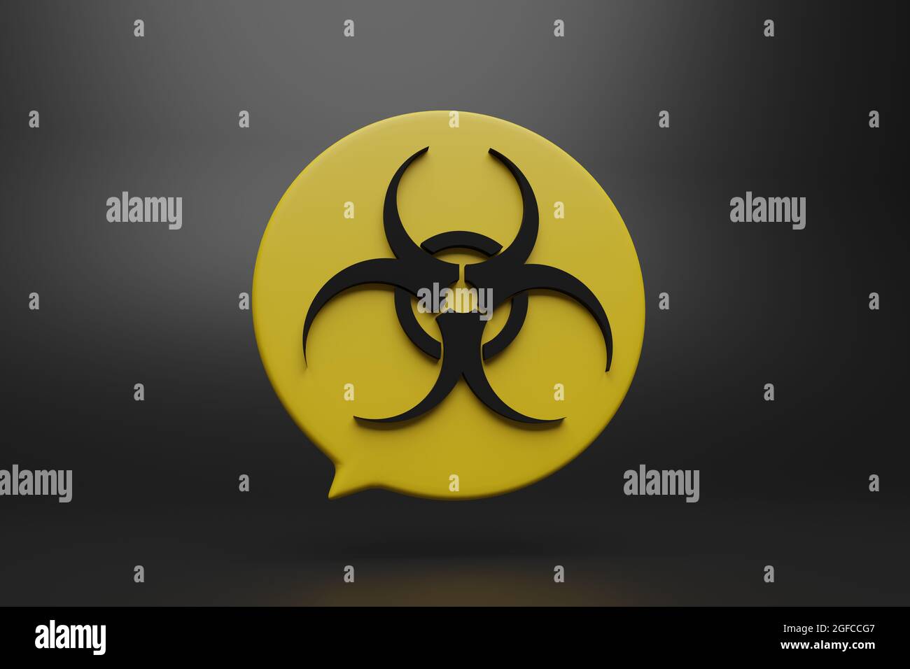 stylish yellow biohazard 3d round icon on black background. low key ...