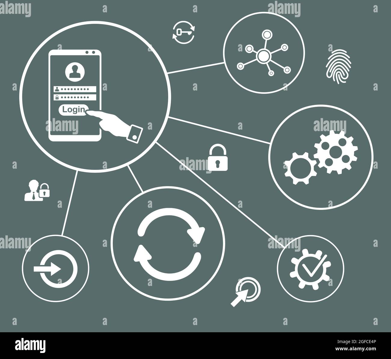 Concept of login with connected icons Stock Photo - Alamy