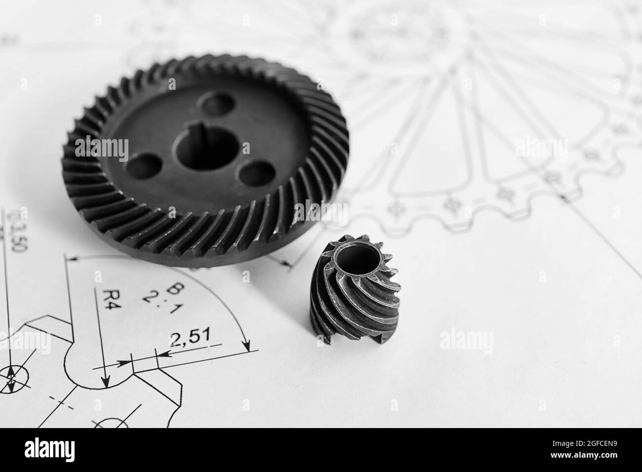 Cogwheel on engineering drawings Stock Photo - Alamy