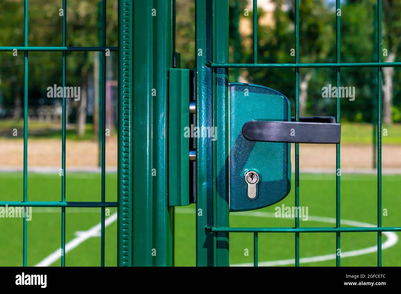 Steel door handle. Keyhole. Door lock. Outside. Protection Stock Photo ...