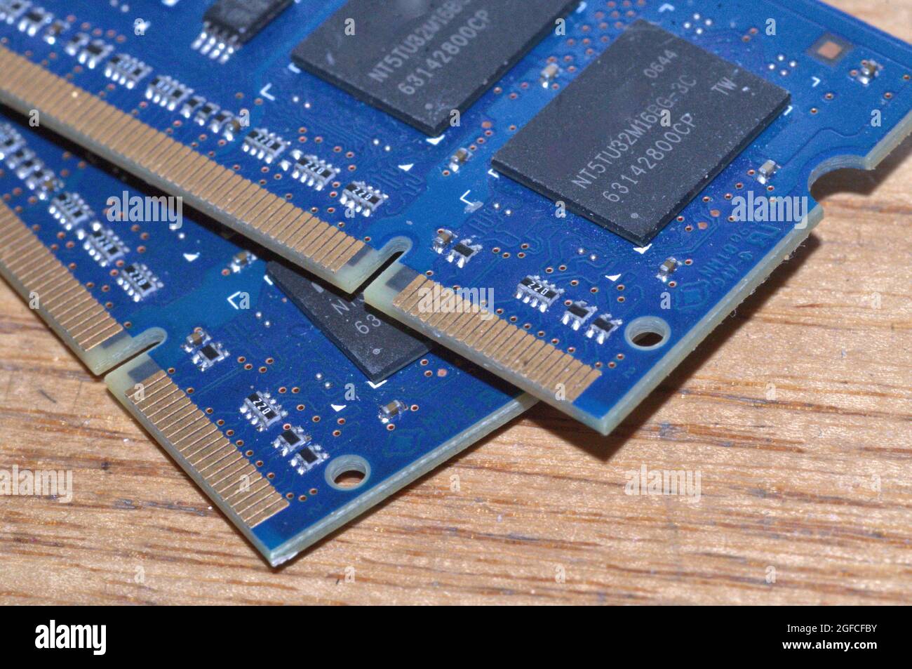closeup view of two modules of memory for laptop personal computer ...