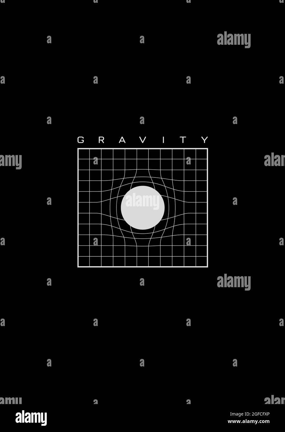 Gravity t-shirt and apparel design with grid distorted around the white ...