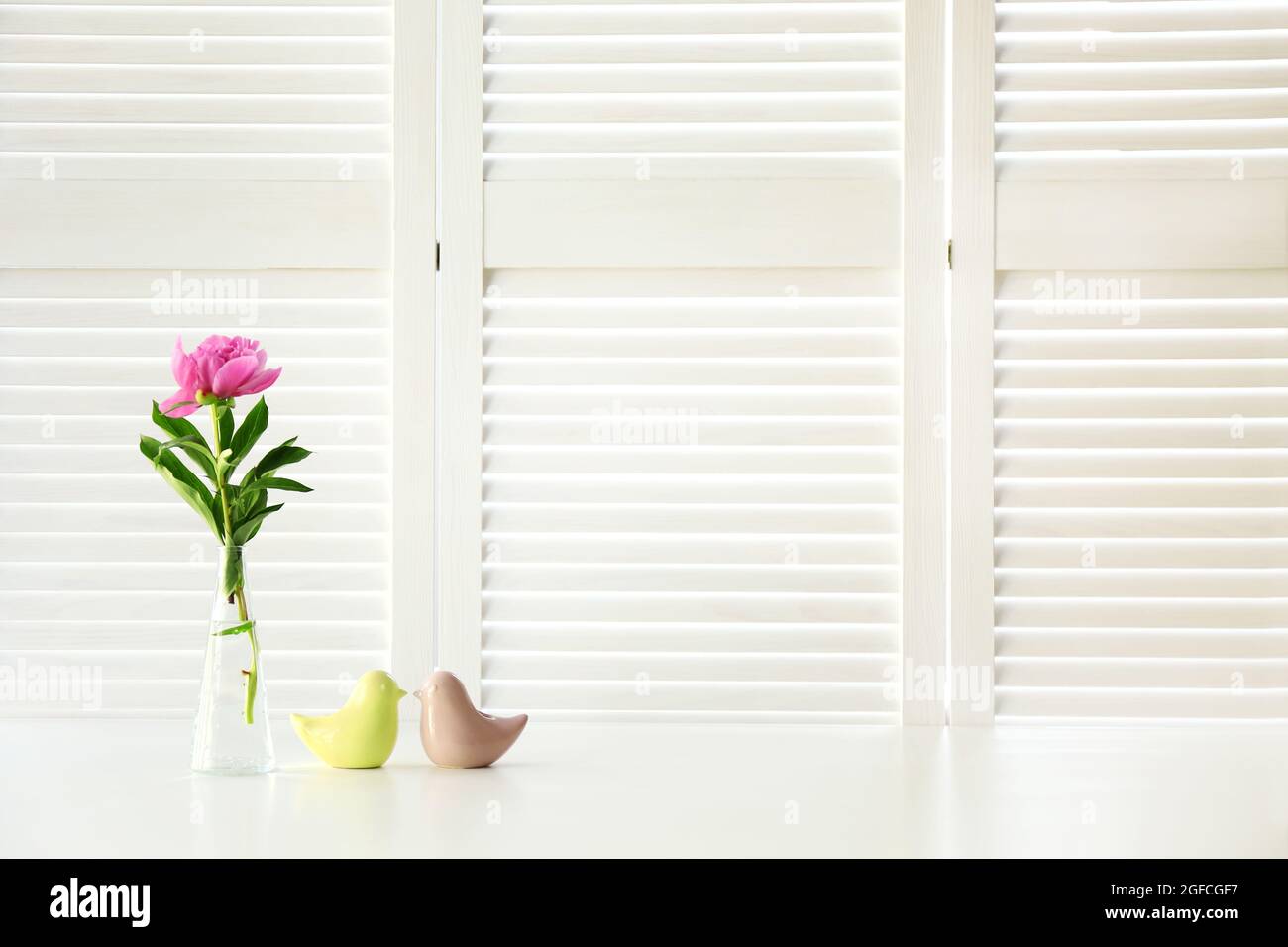 Beautiful peony flower on white folding screen background Stock Photo ...