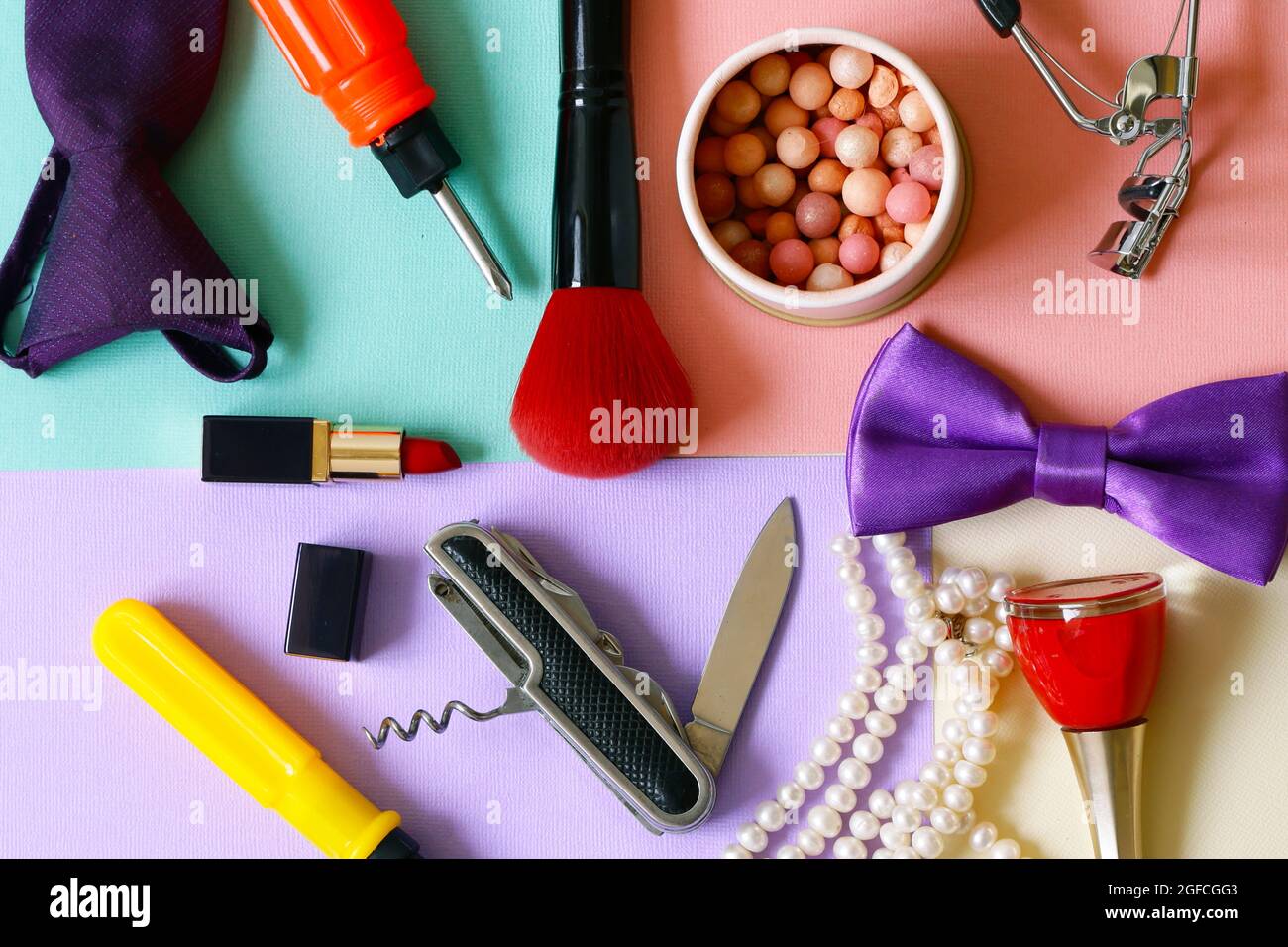 still life set accessories and tools for men and women Stock Photo - Alamy