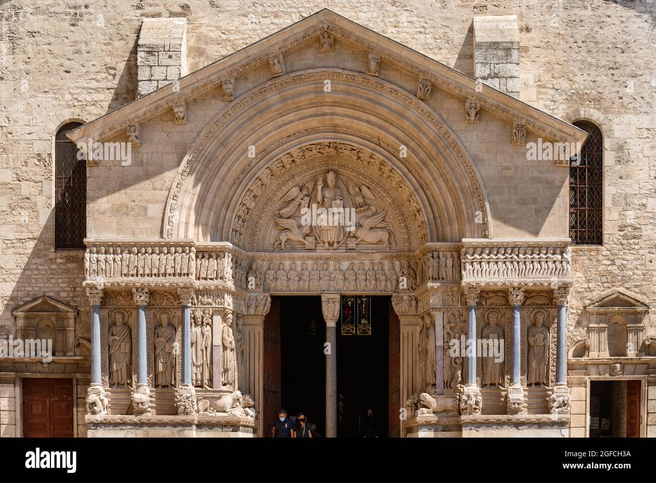 Arles, France. August 6, 2021. Facade of Saint-Trophime church in Place ...