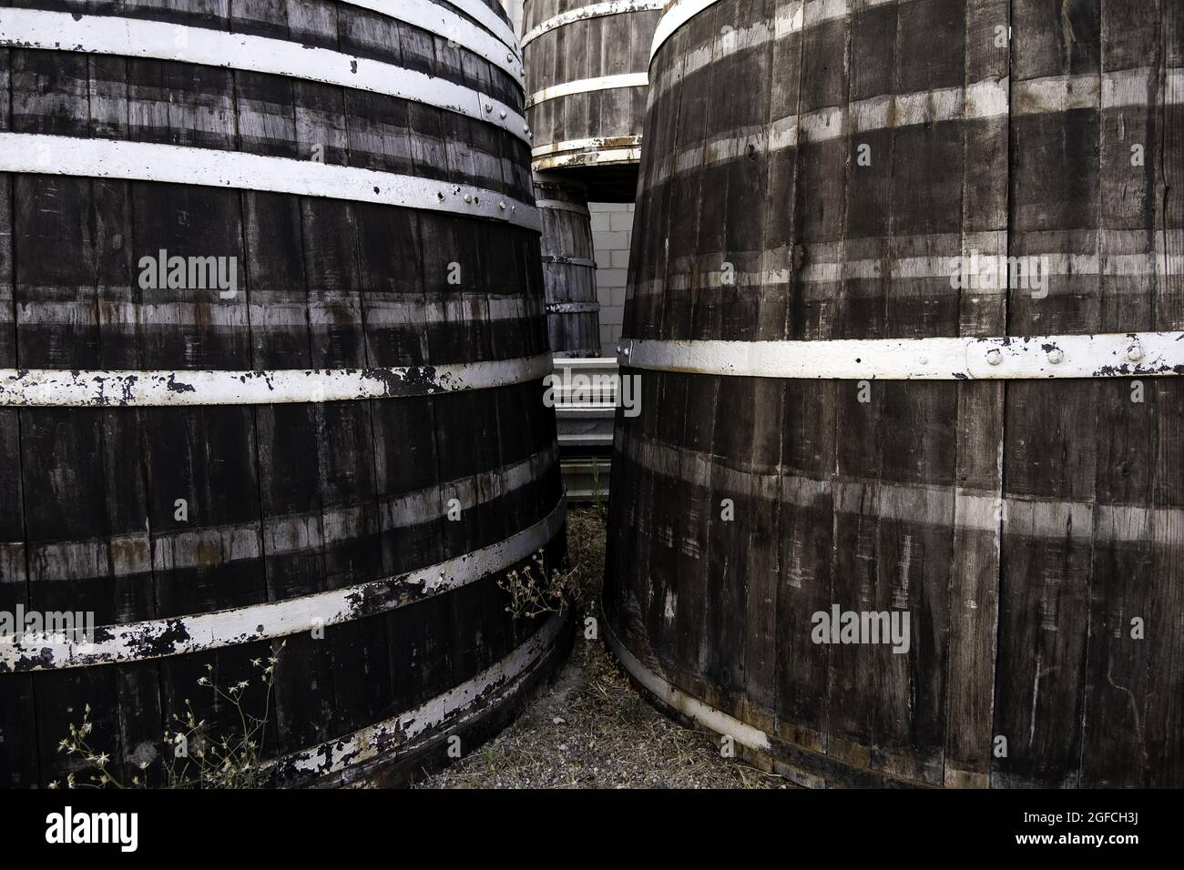 Detail of old containers for alcoholic beverages, wine culture ...