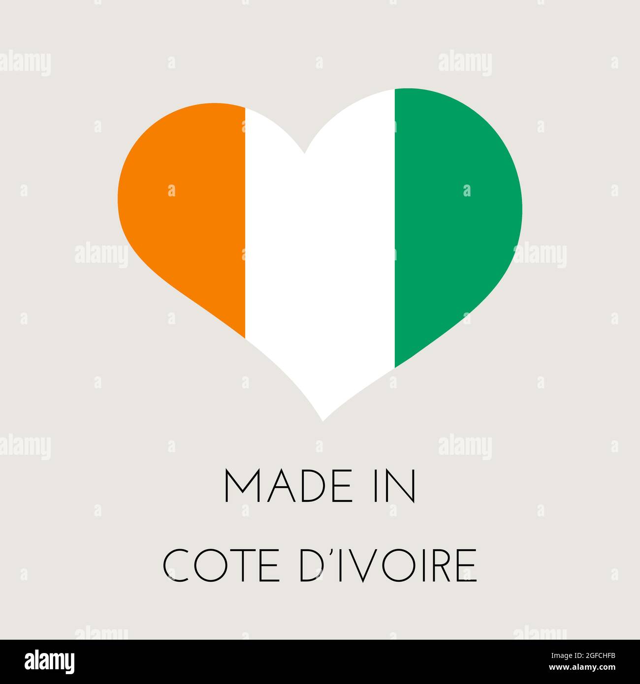 Heart shaped label with Ivory Coast flag. Made in Cote D'ivoire Sticker ...