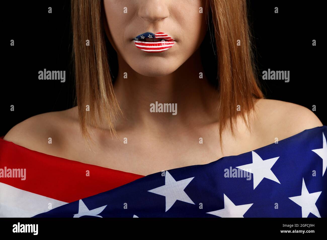 USA national flag makeup on woman lips Stock Photo - Alamy