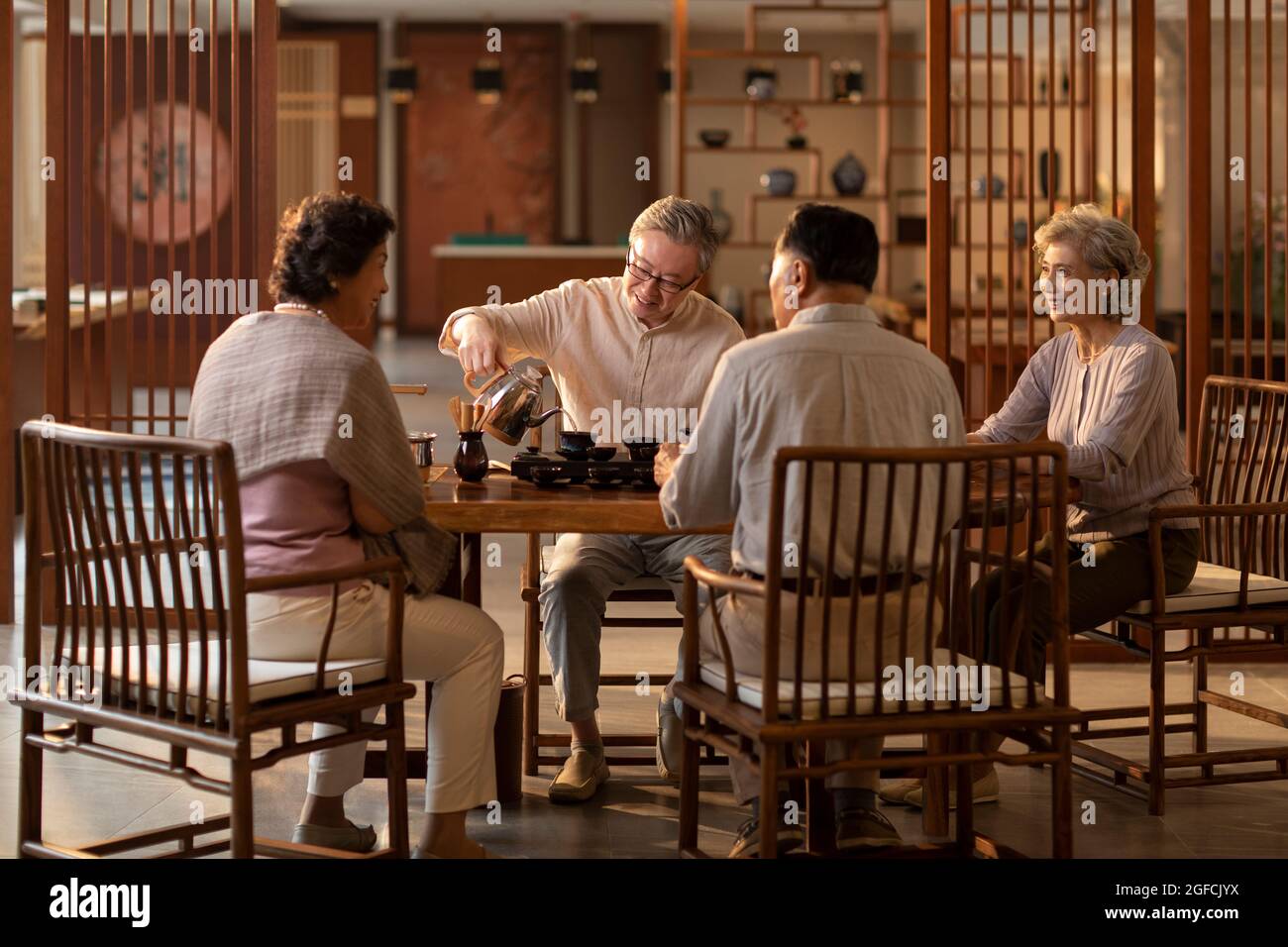 Asian friends women hot tea drinks smiling hi-res stock photography and ...