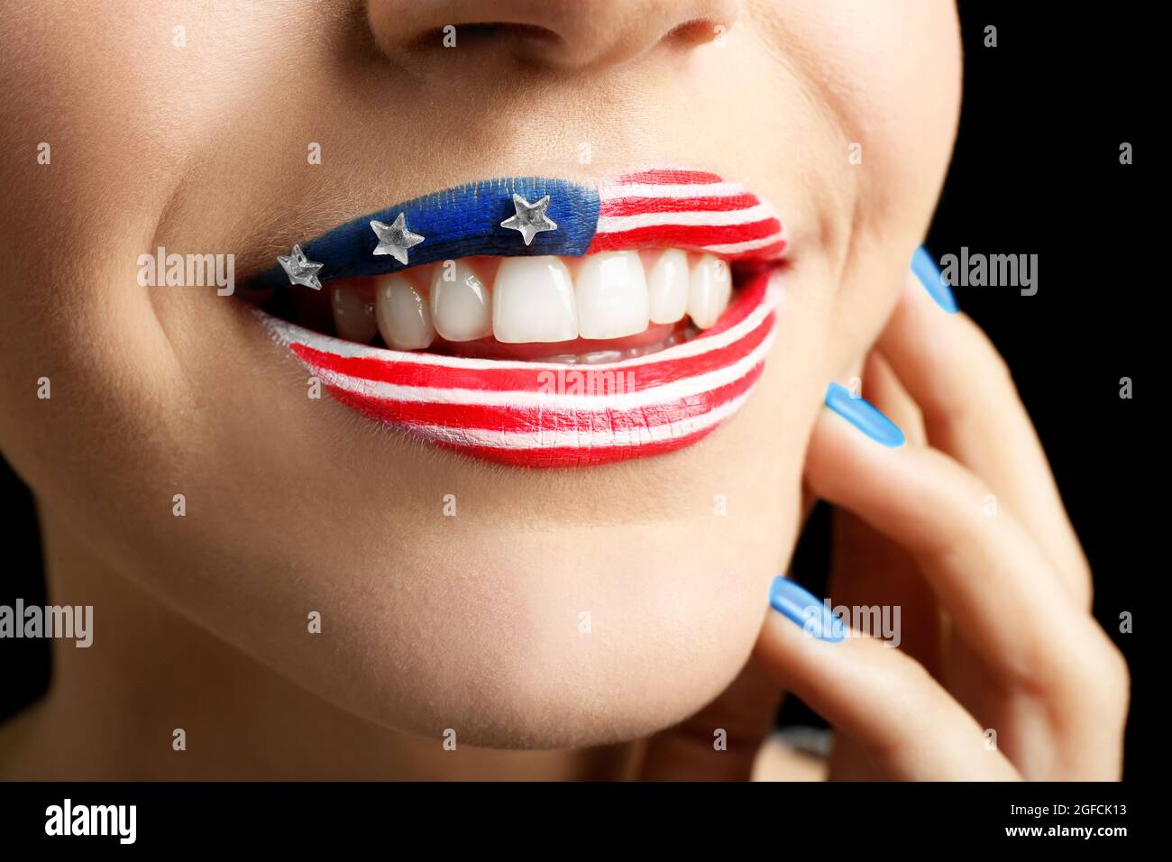 USA national flag makeup on woman lips Stock Photo - Alamy