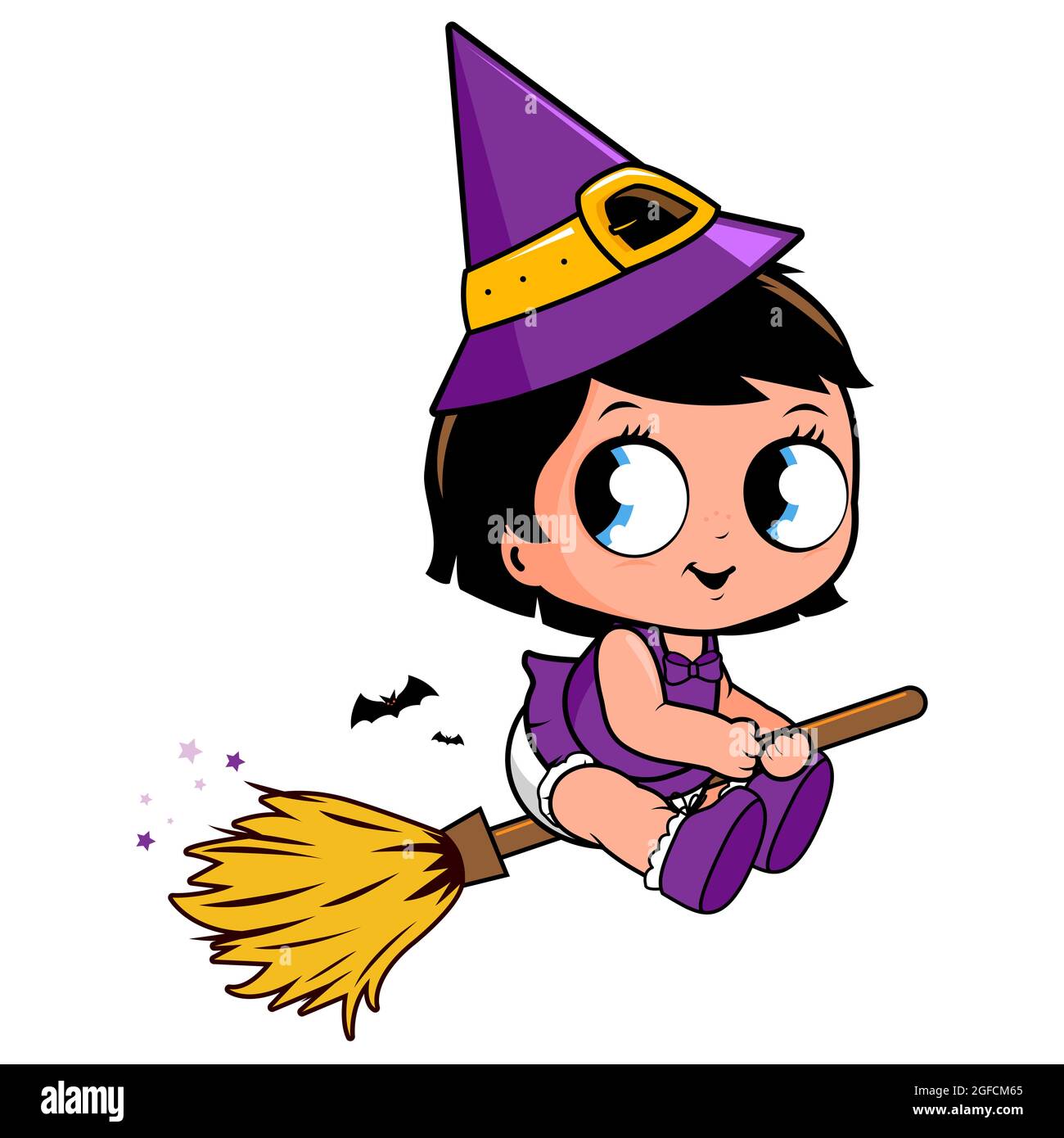 Cartoon illustration girl witch broom hi-res stock photography and ...