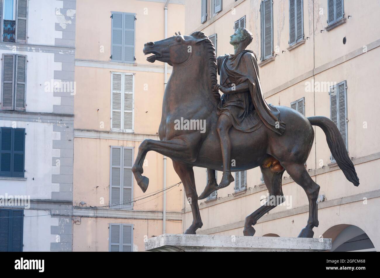 Italy, Lombardy, Pavia, Piazza del Duomo Square, Equestrian Bronze ...