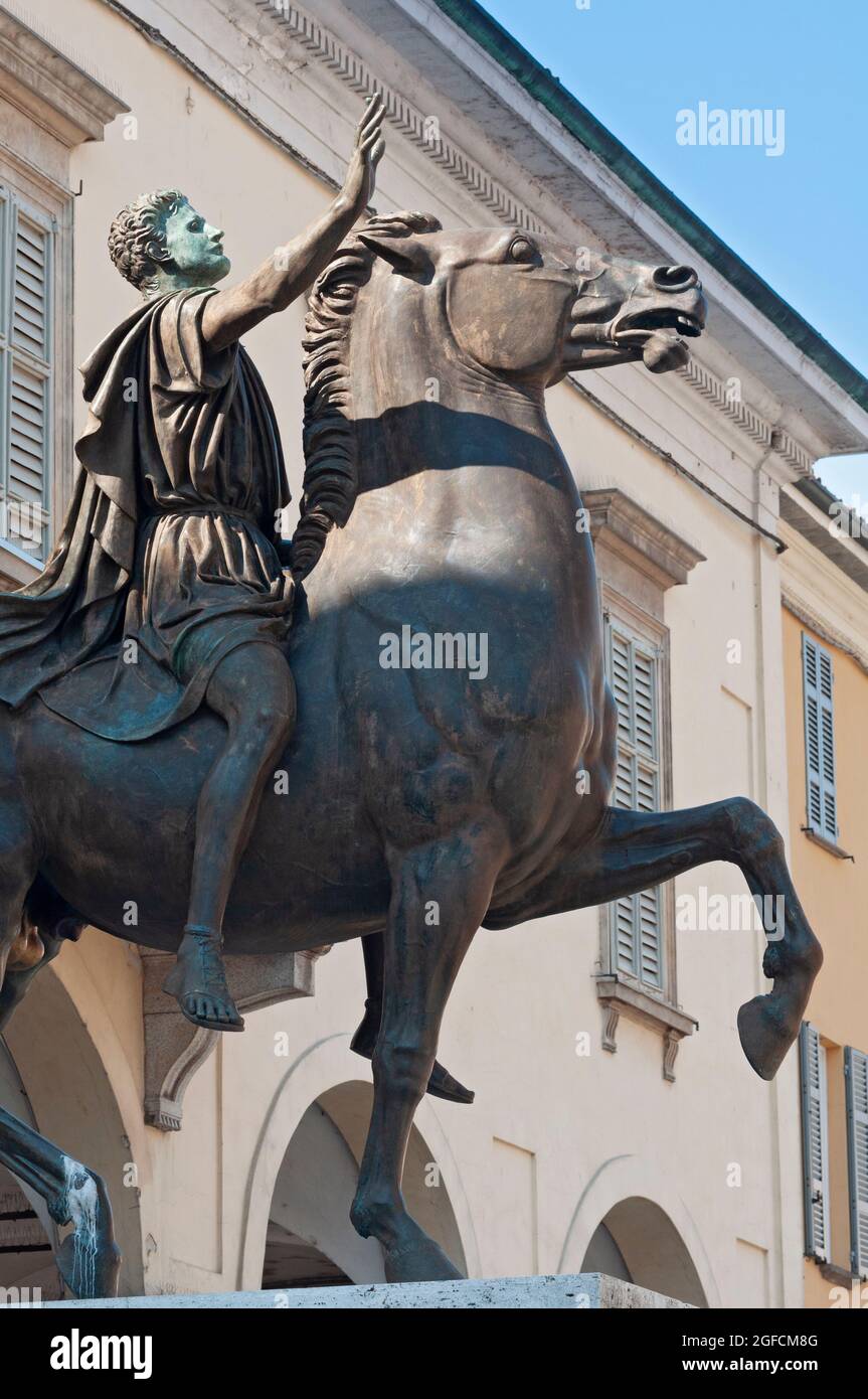 Italy, Lombardy, Pavia, Piazza del Duomo Square, Equestrian Bronze ...