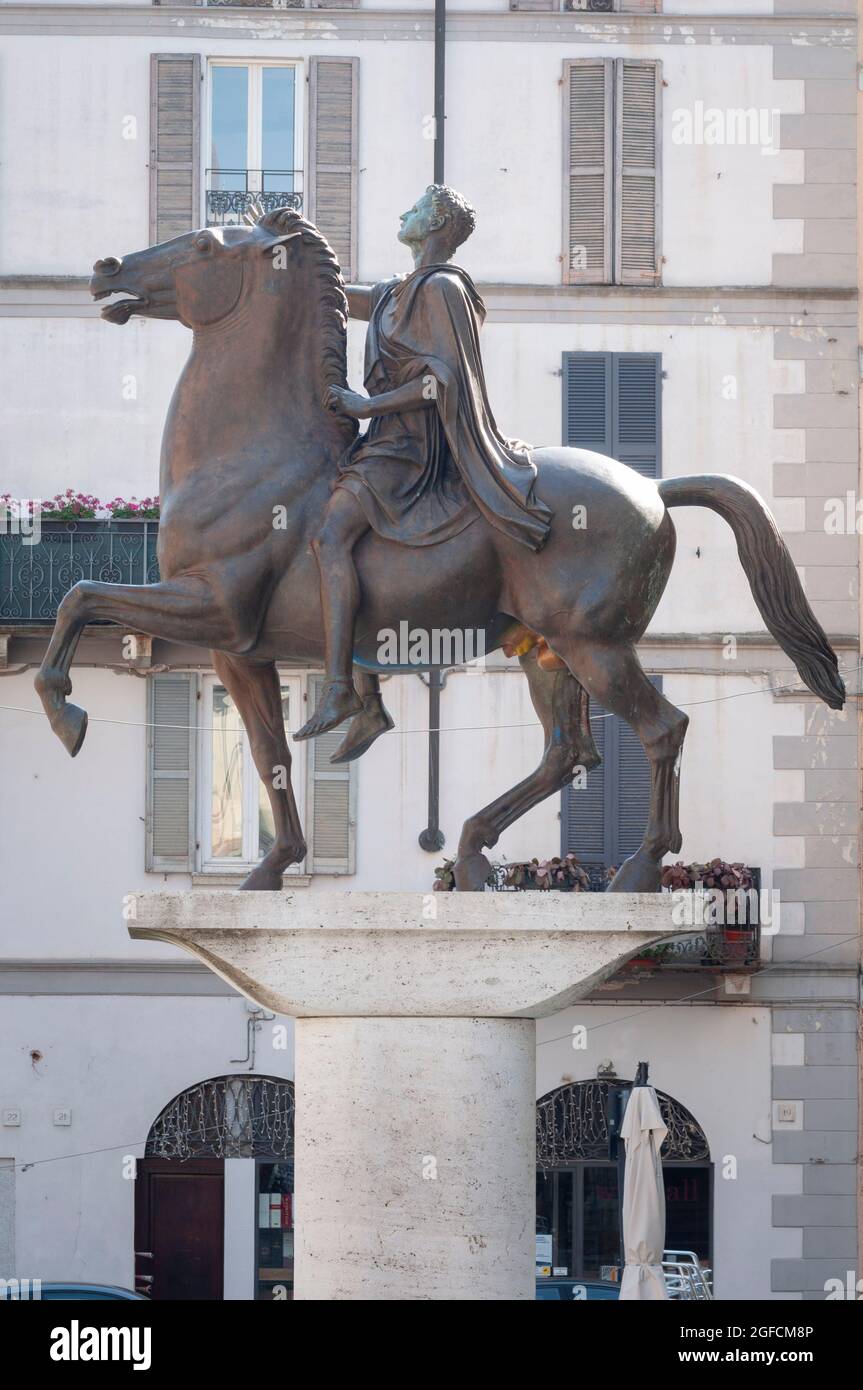 Italy, Lombardy, Pavia, Piazza del Duomo Square, Equestrian Bronze ...
