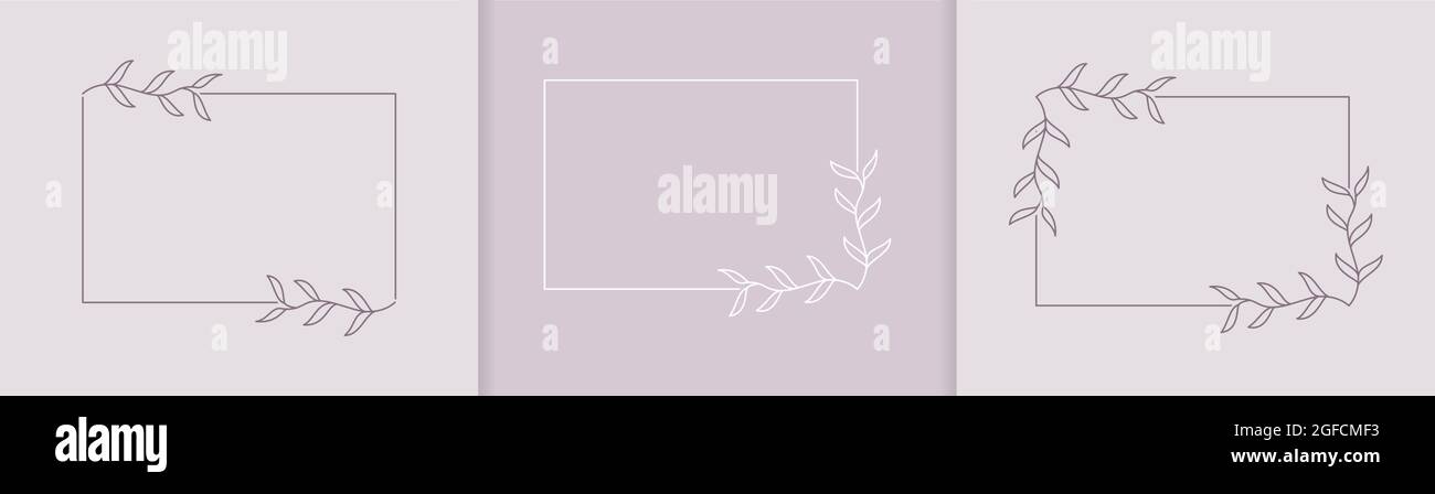 Set of rectangular frames framed by plants for posters, cards ...