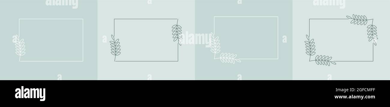 Set of rectangular frames framed by plants for posters, cards ...