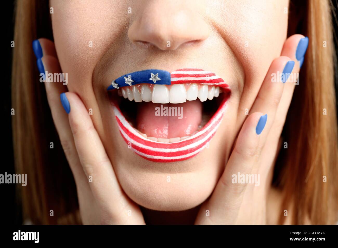 USA national flag makeup on woman lips Stock Photo - Alamy