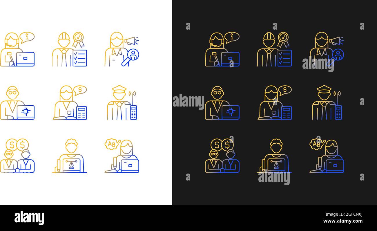 Employees team gradient icons set for dark and light mode Stock Vector ...