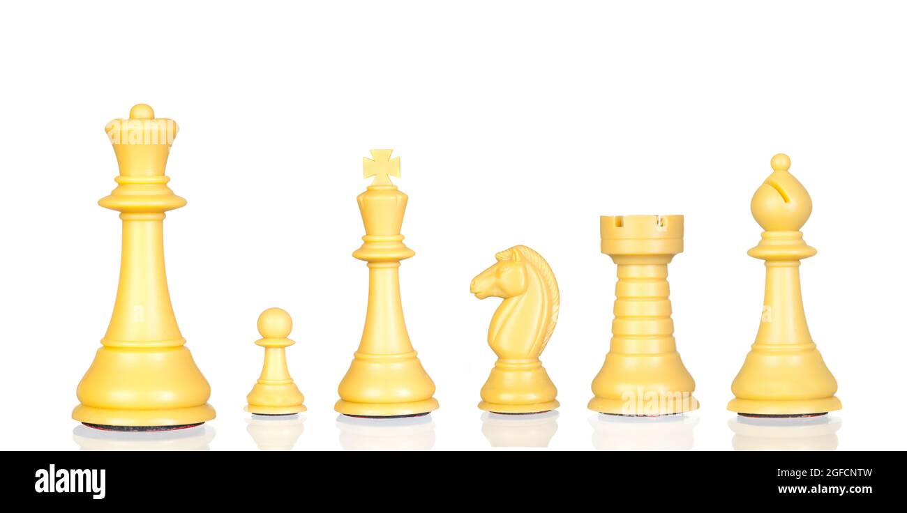 Wooden chess. Set of chess figures. Chess pieces isolated on white ...