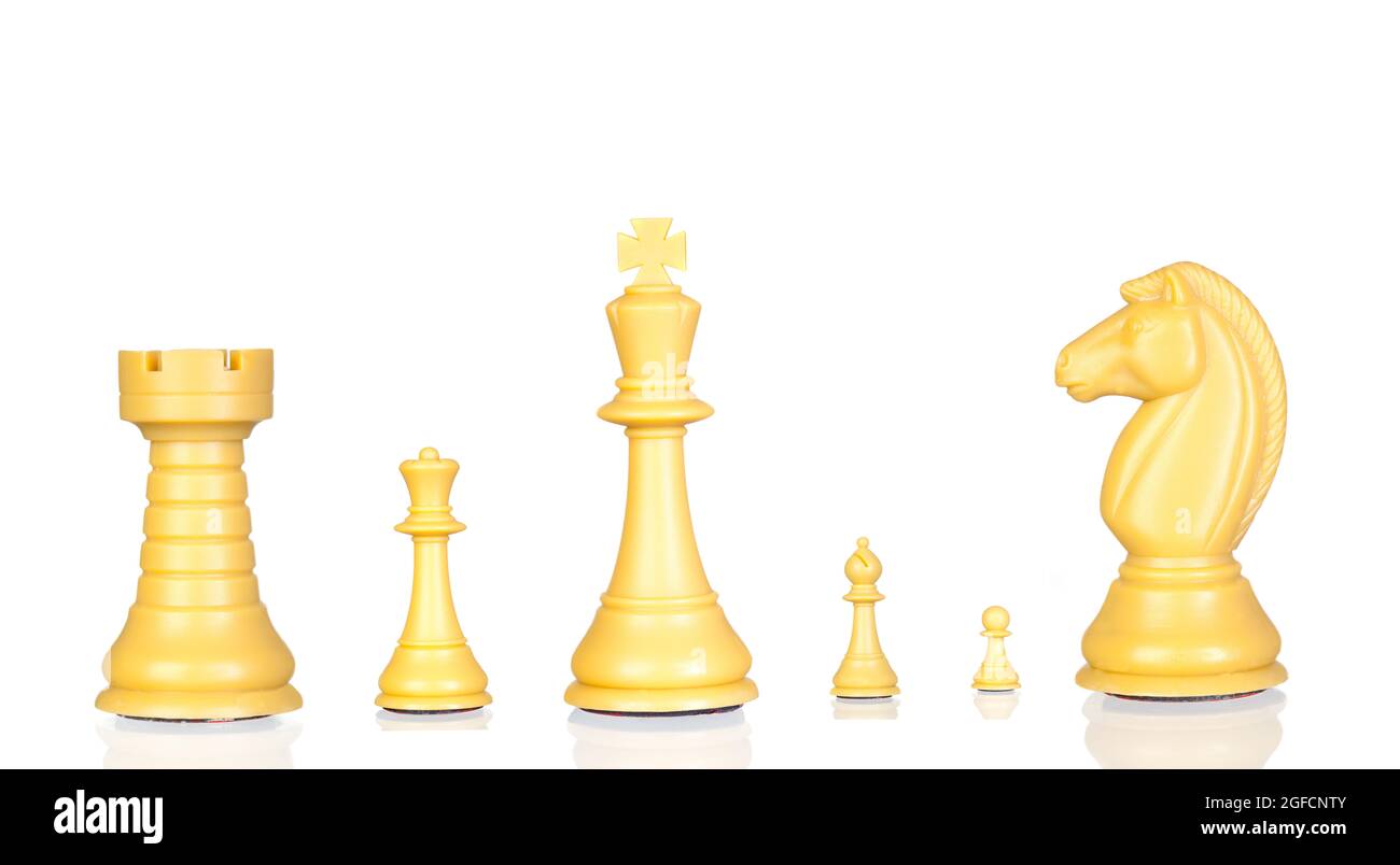 Wooden chess. Set of chess figures. Chess pieces isolated on white ...