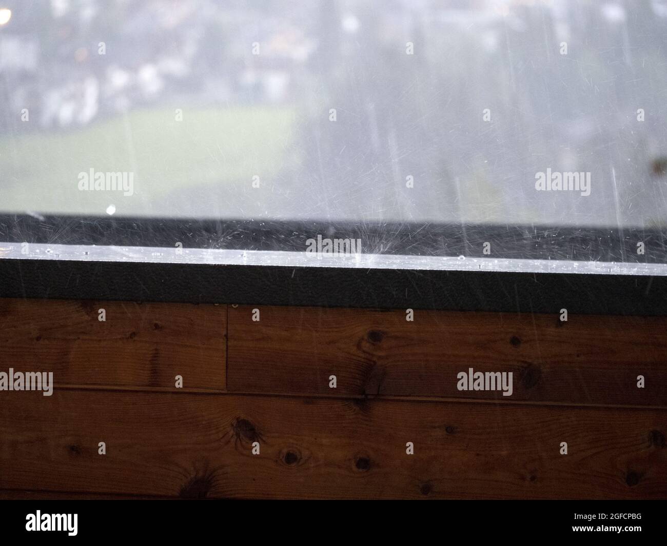 hailstorm on balcony in mountain detail of hailstones while falling ...