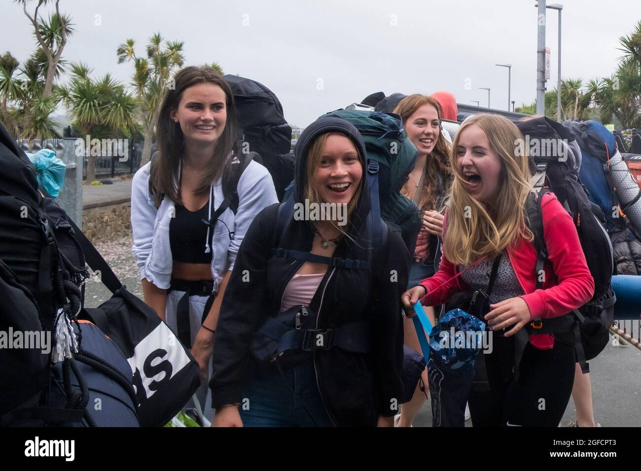 Excited young girls arriving at Newquay Train Station for the ...