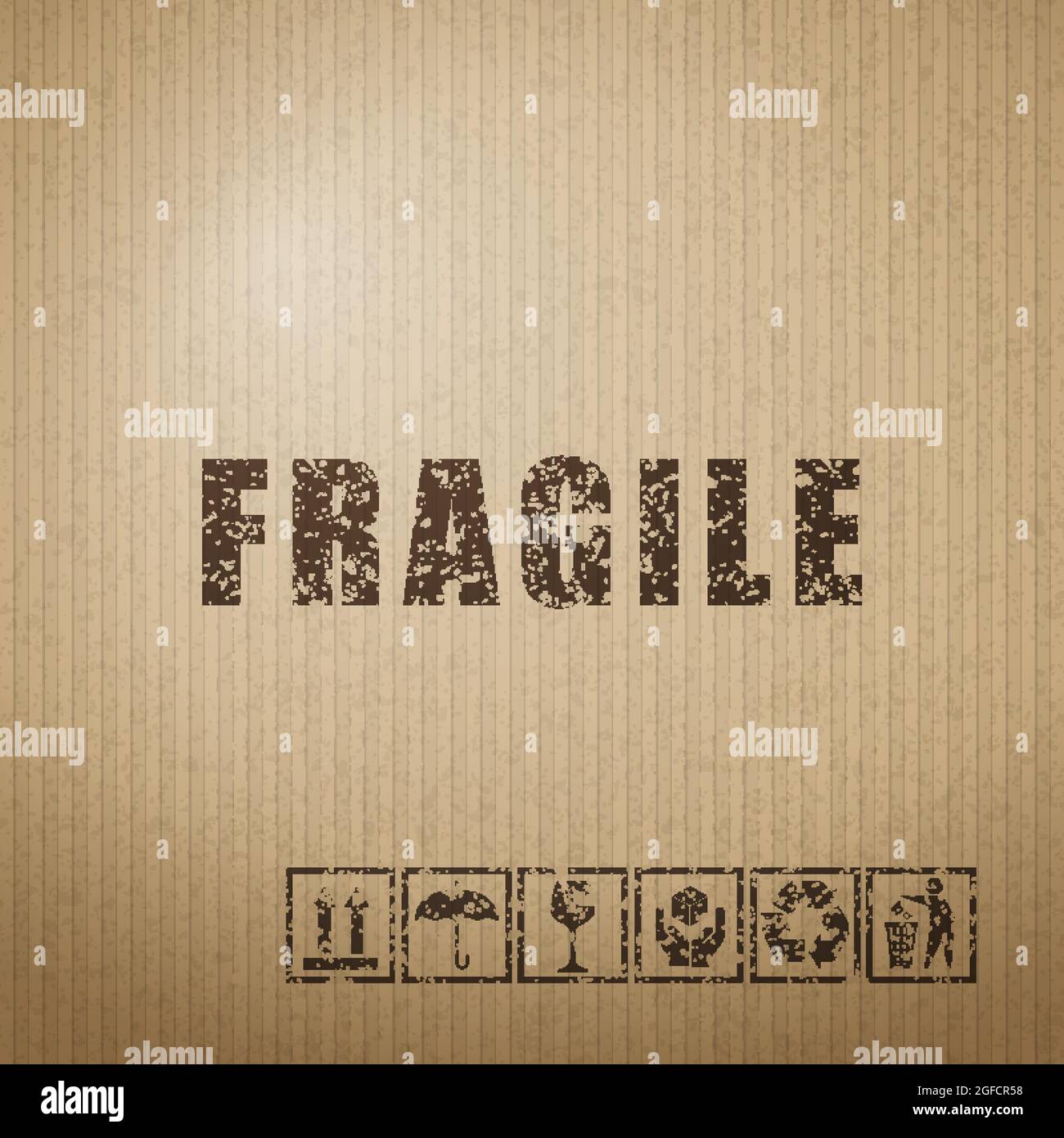 Fragile symbols on cardboard paper background. Vector illustration ...