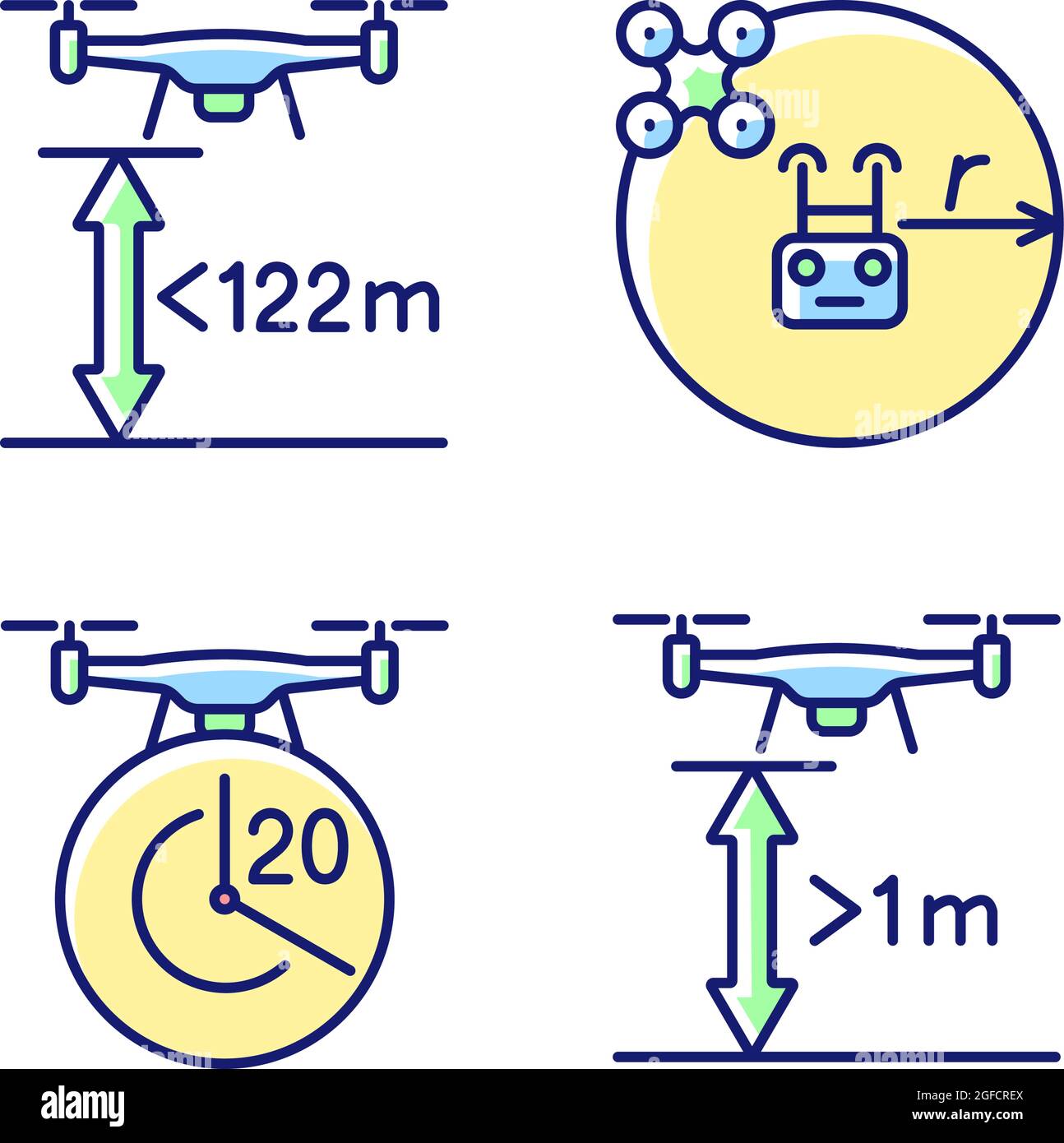 Drone proper control RGB color manual label icons set Stock Vector ...