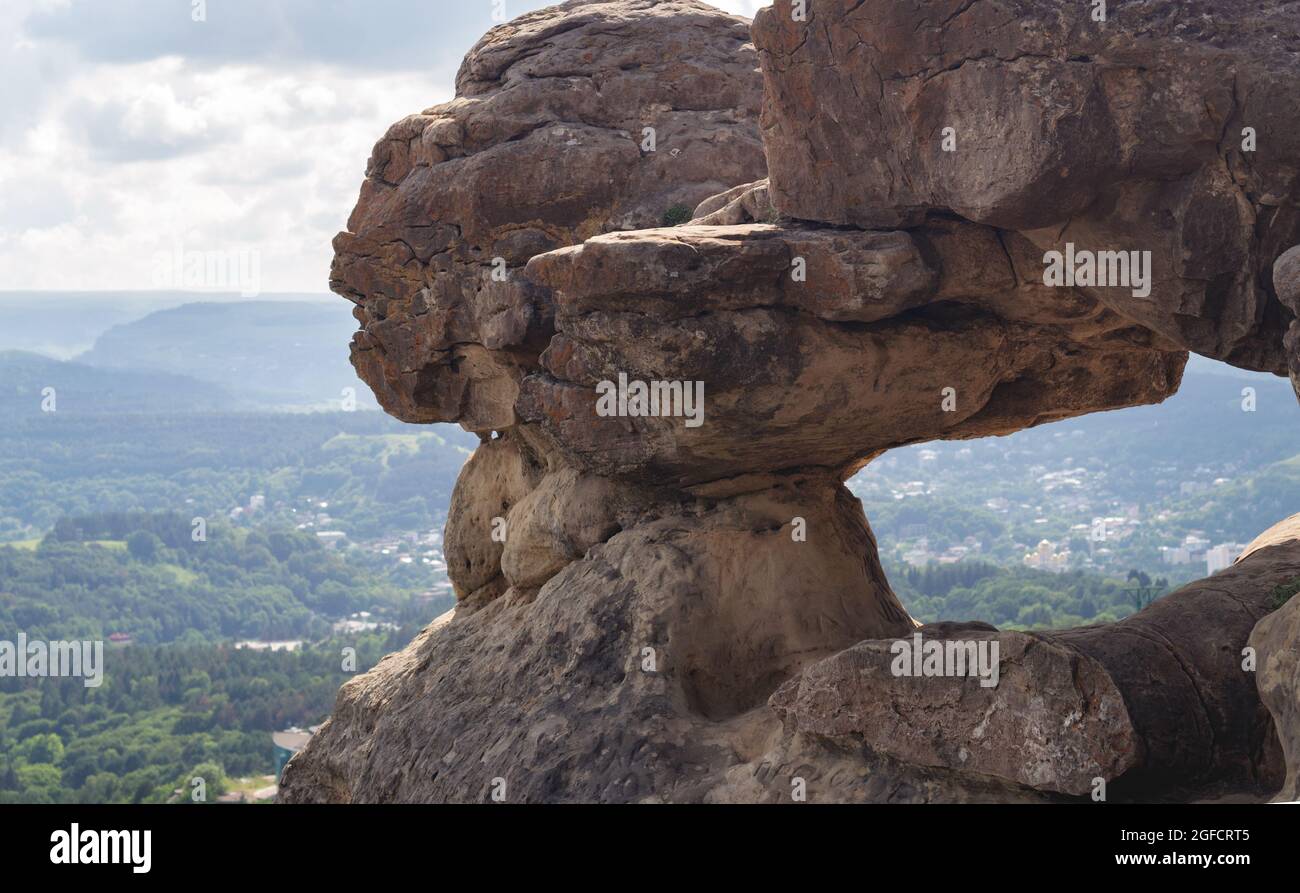 Sandy rocks with grottos.Natural outdoor background. Copy space Stock ...