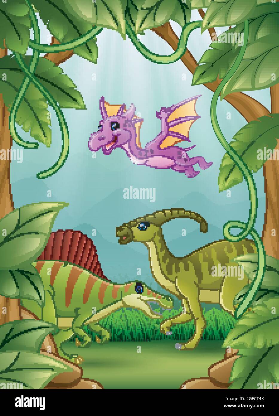 Funny dinosaurs in forest Stock Vector Images - Alamy