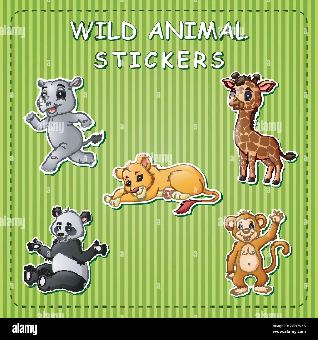 Cute cartoon wild animals on stickers Stock Vector Image & Art - Alamy
