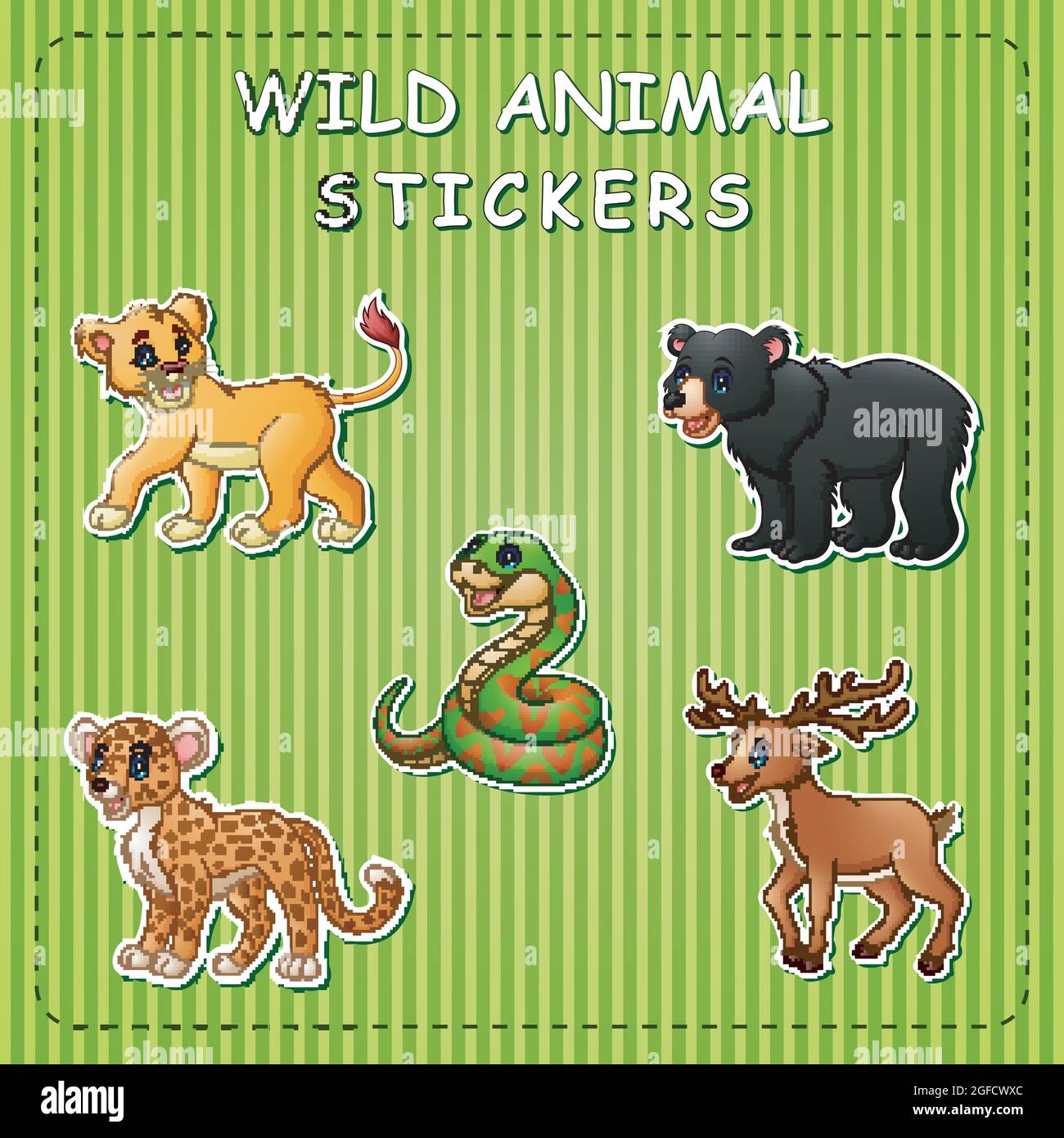 Illustration of cute cartoon wild animals on stickers Stock Vector ...