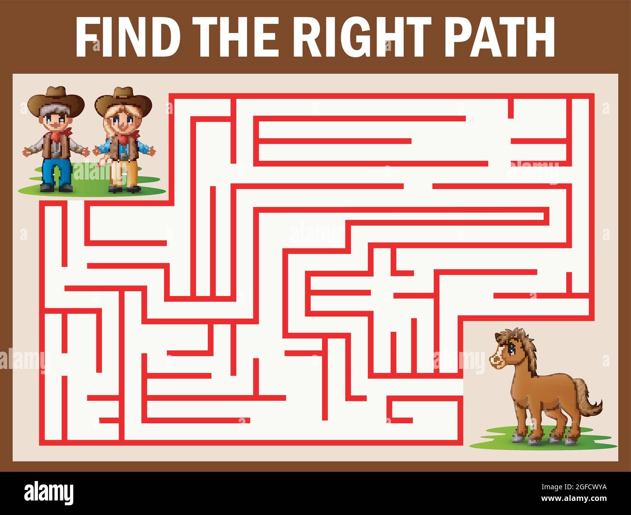 Maze game finds the cowboy and cowgirl way get to horse Stock Vector ...