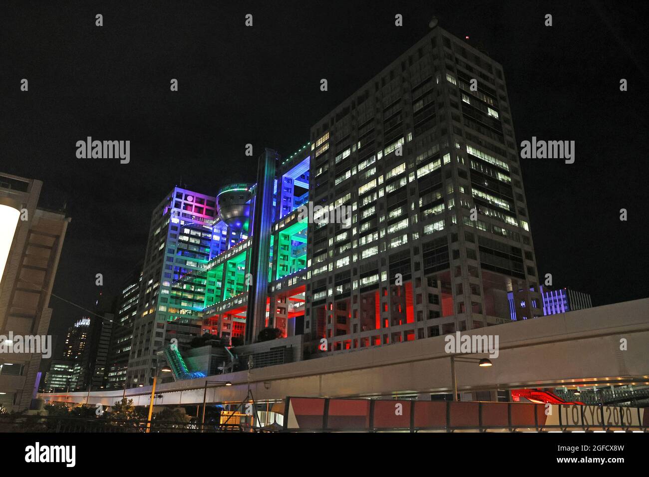 AUGUST 24, 2021 : Fuji TV building is illuminated in the Paralympic ...