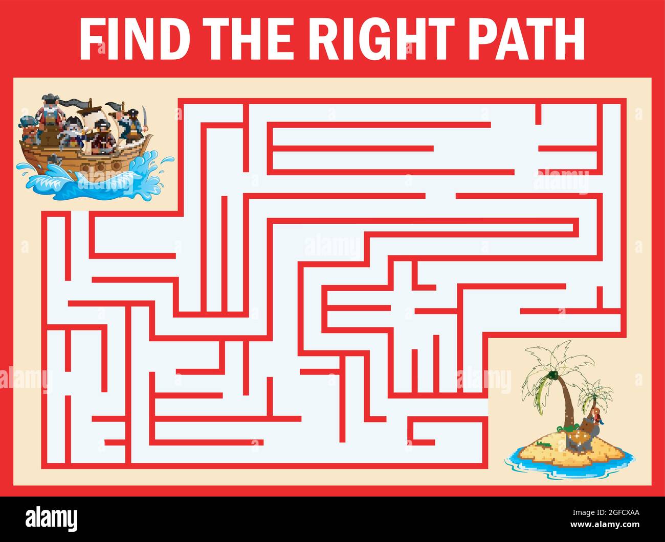 Maze game find a pirates group way to treasure island Stock Vector ...