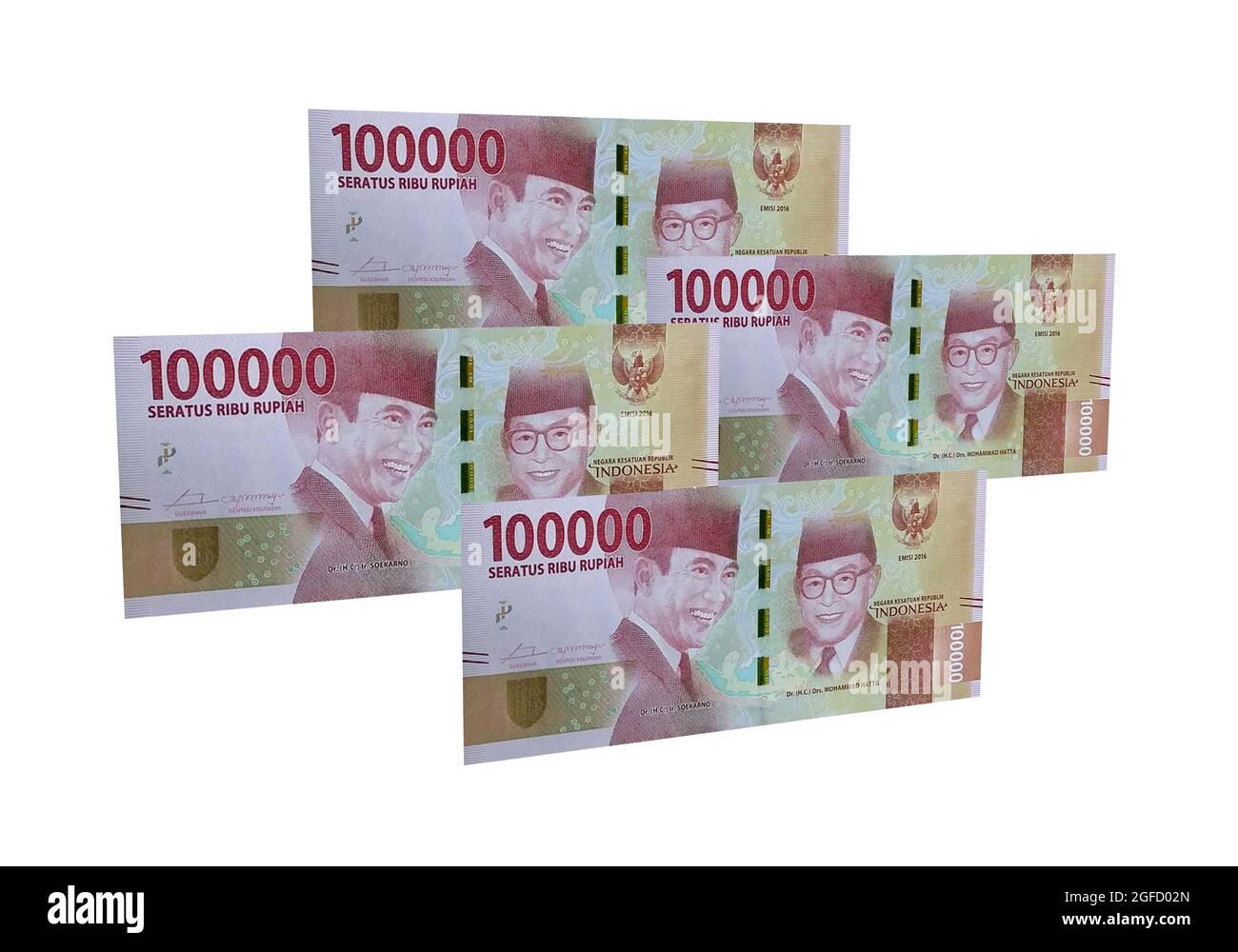 3d image of Indonesian 100000 banknote money papaer on white background ...