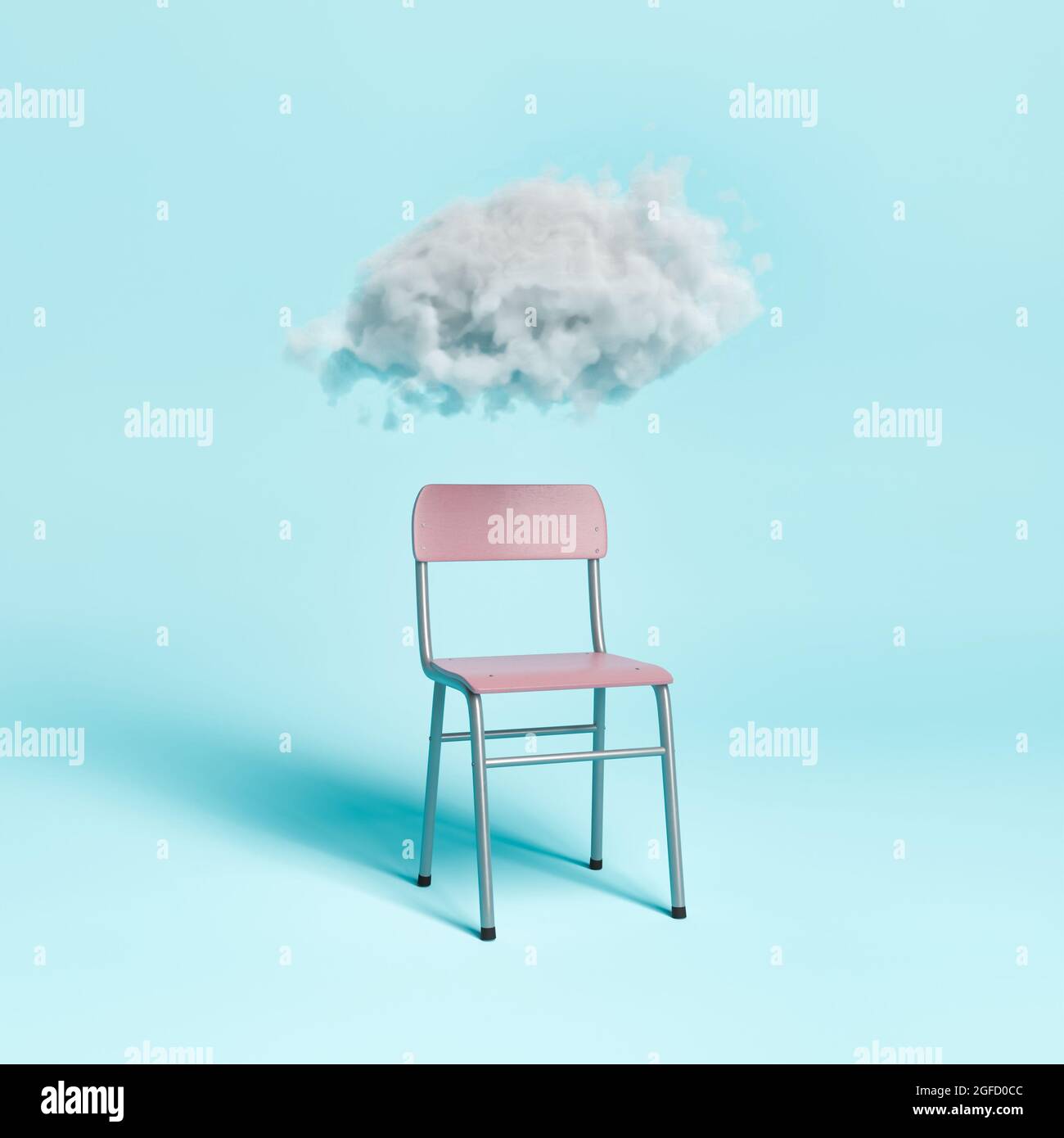 Cloud floating above school chair. minimal concept of creative idea and ...