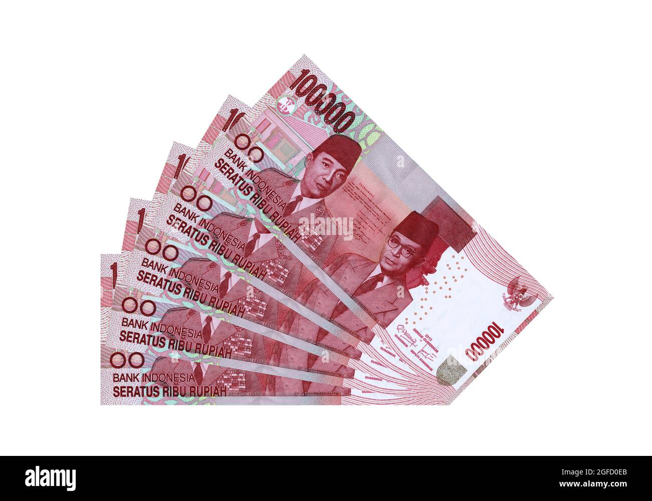 3d image of Indonesian 100000 banknote money papaer on white background ...