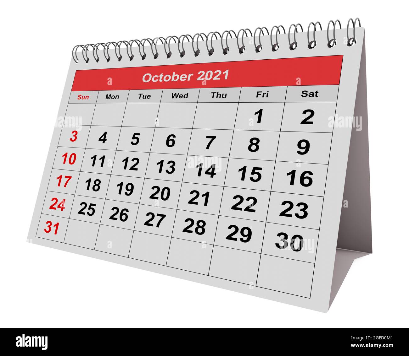 One page of the annual business monthly calendar. Date - month October ...