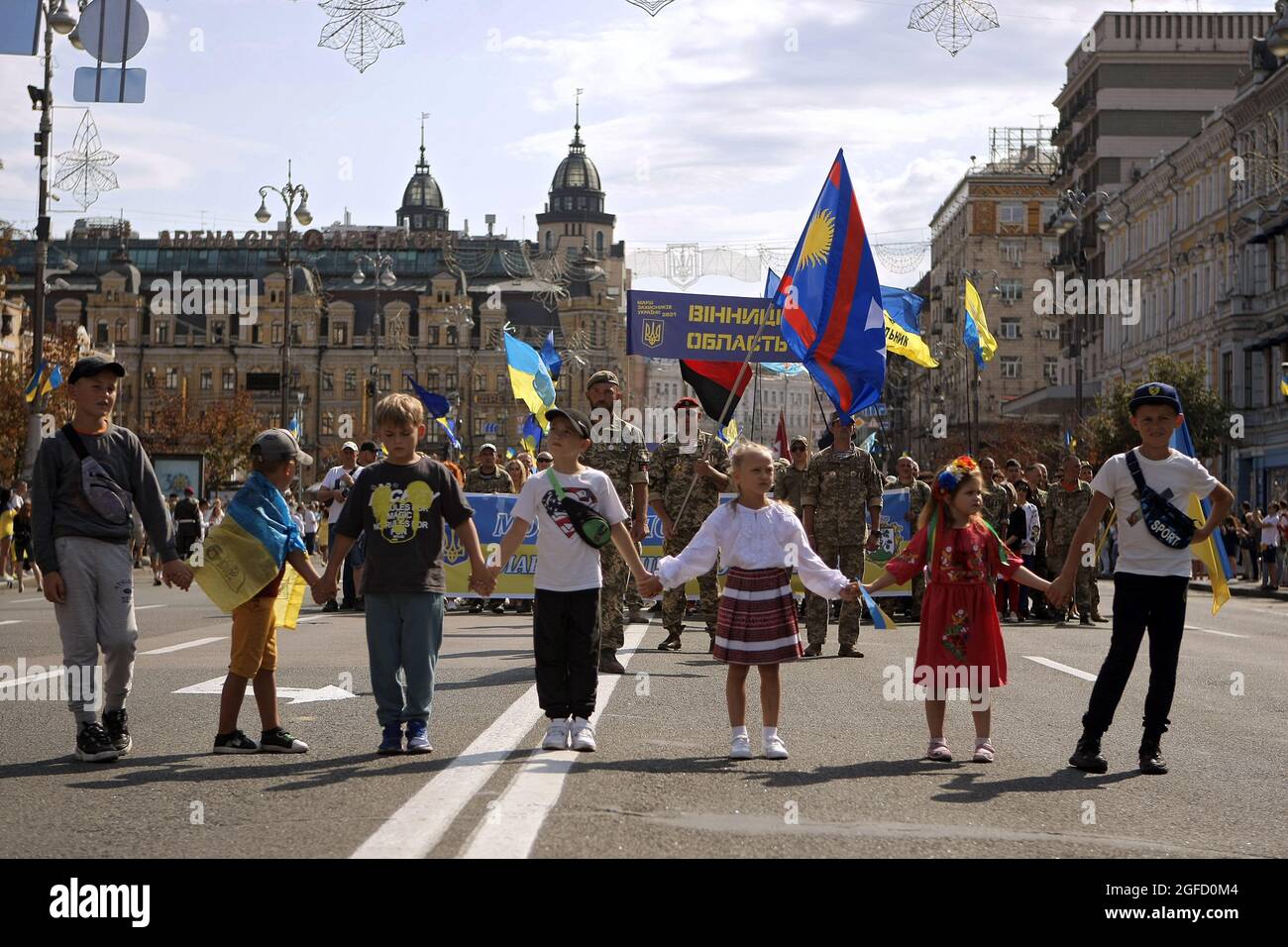 KYIV, UKRAINE - AUGUST 24, 2021 - Children hold hands as they walk ...