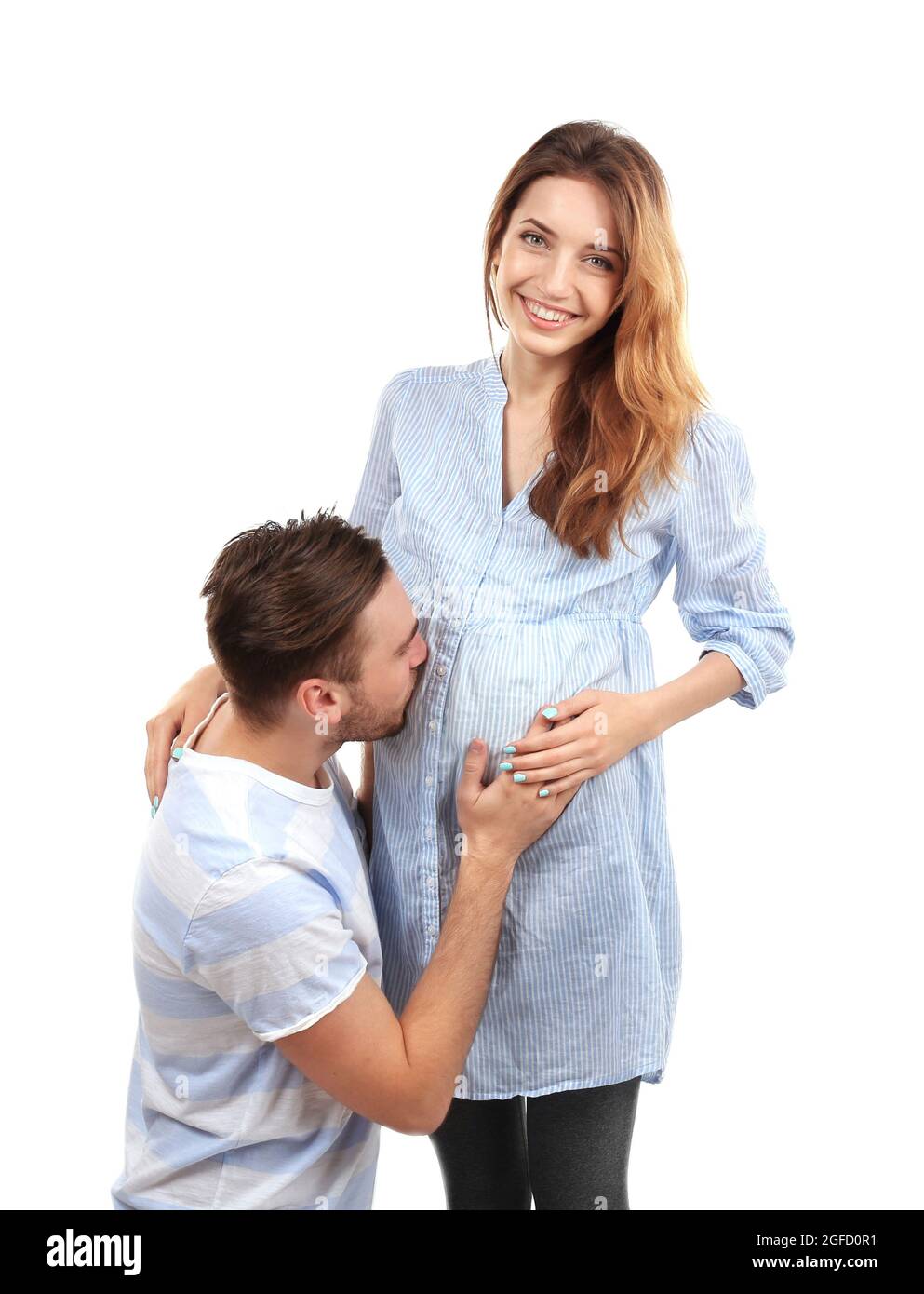 Happy family expecting baby isolated on white Stock Photo - Alamy