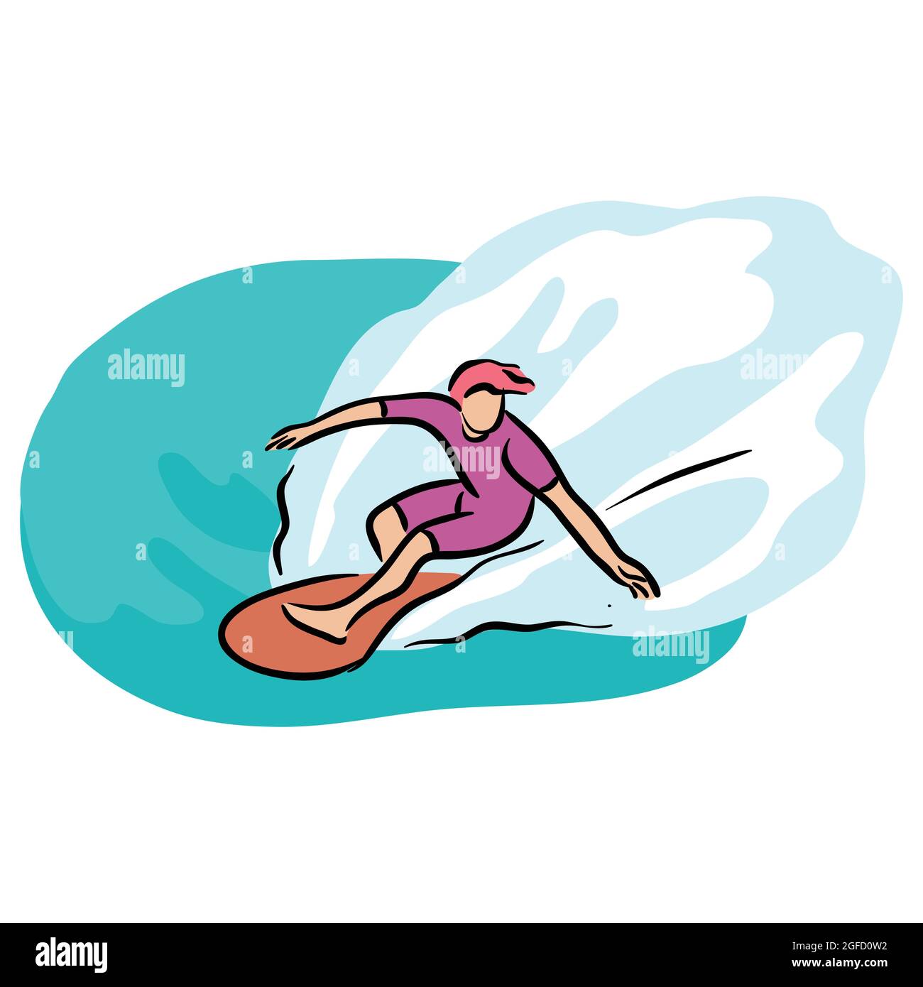 Young man surfing with big waves illustration Stock Vector Image & Art ...