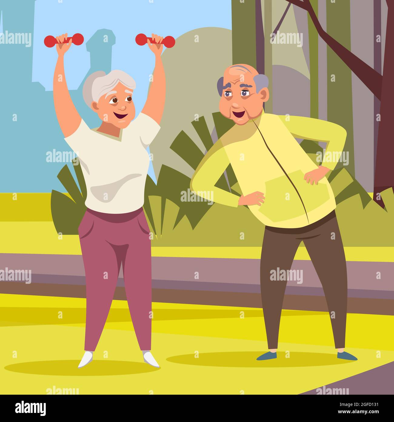 Old People Exercise Cartoon