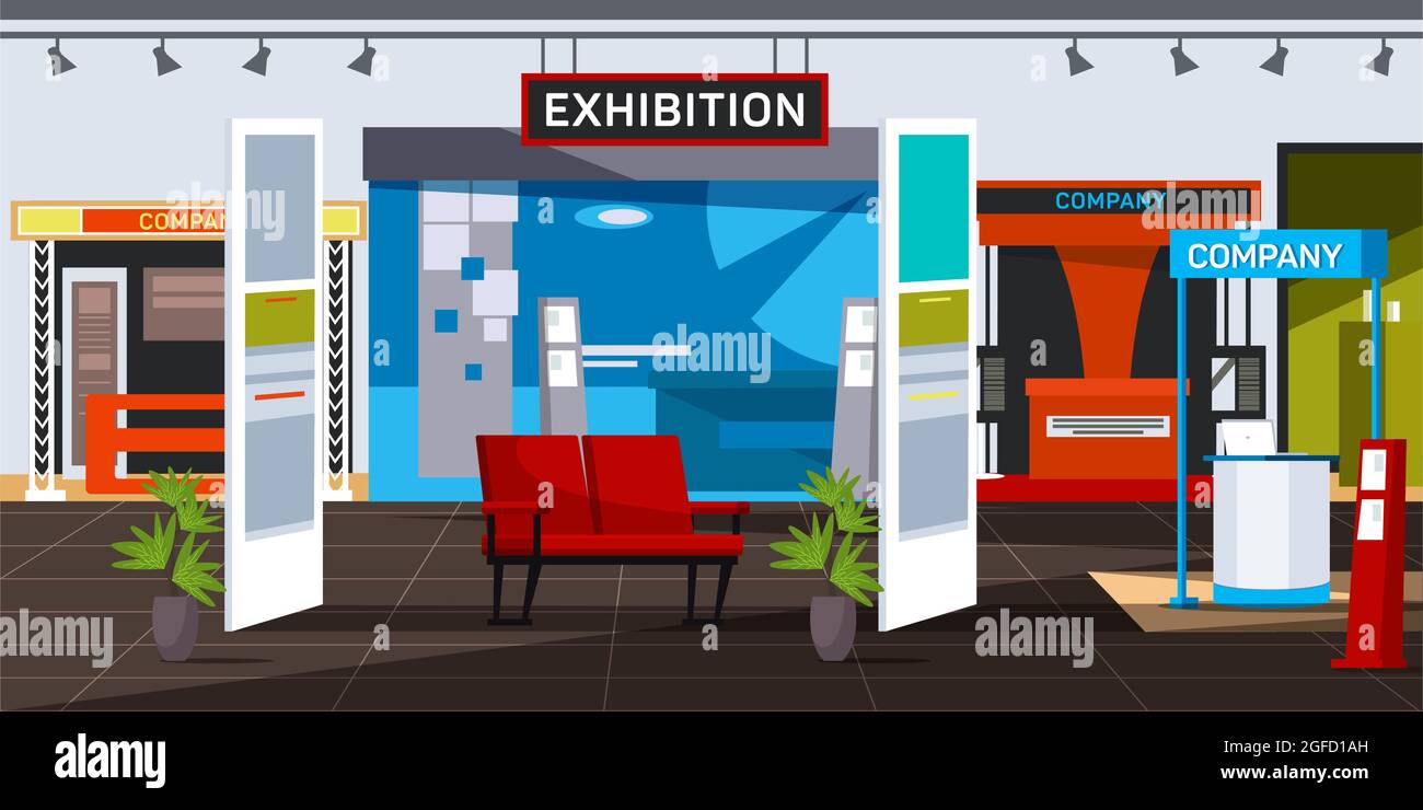 Empty exhibition centre flat vector illustration Stock Vector Image ...