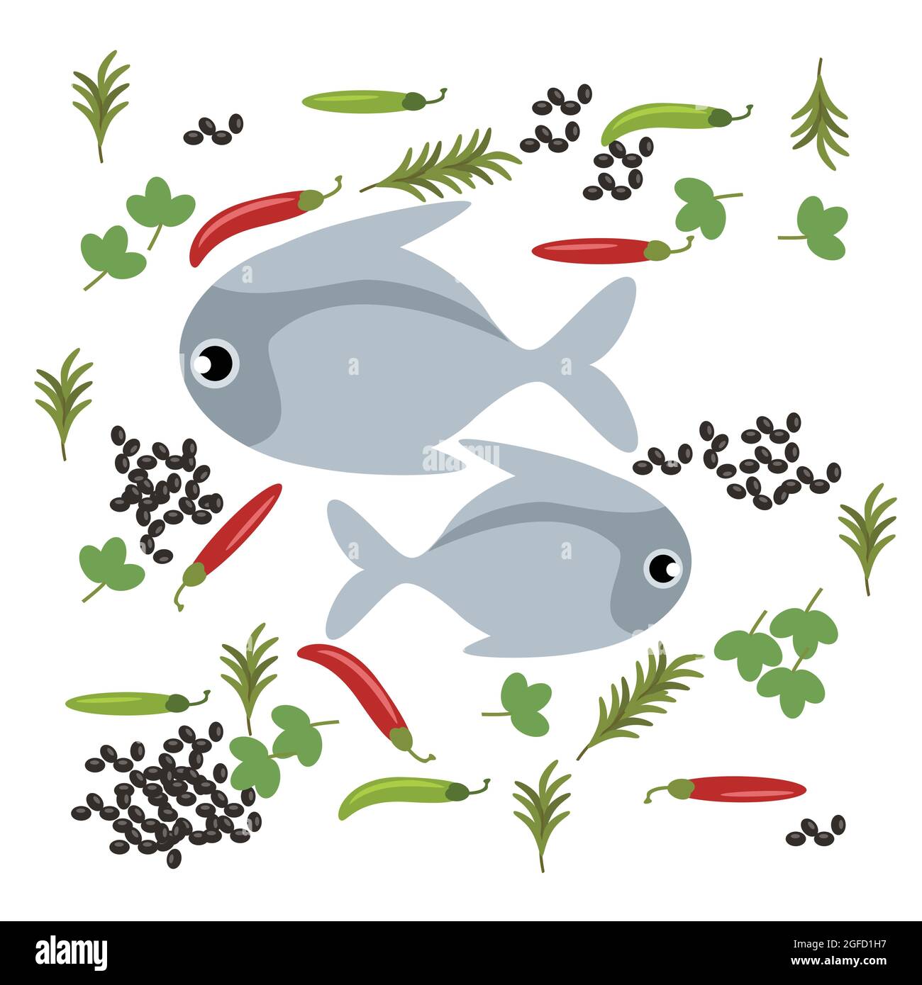 Pomfret and ingredients Illustration Stock Vector Image & Art - Alamy