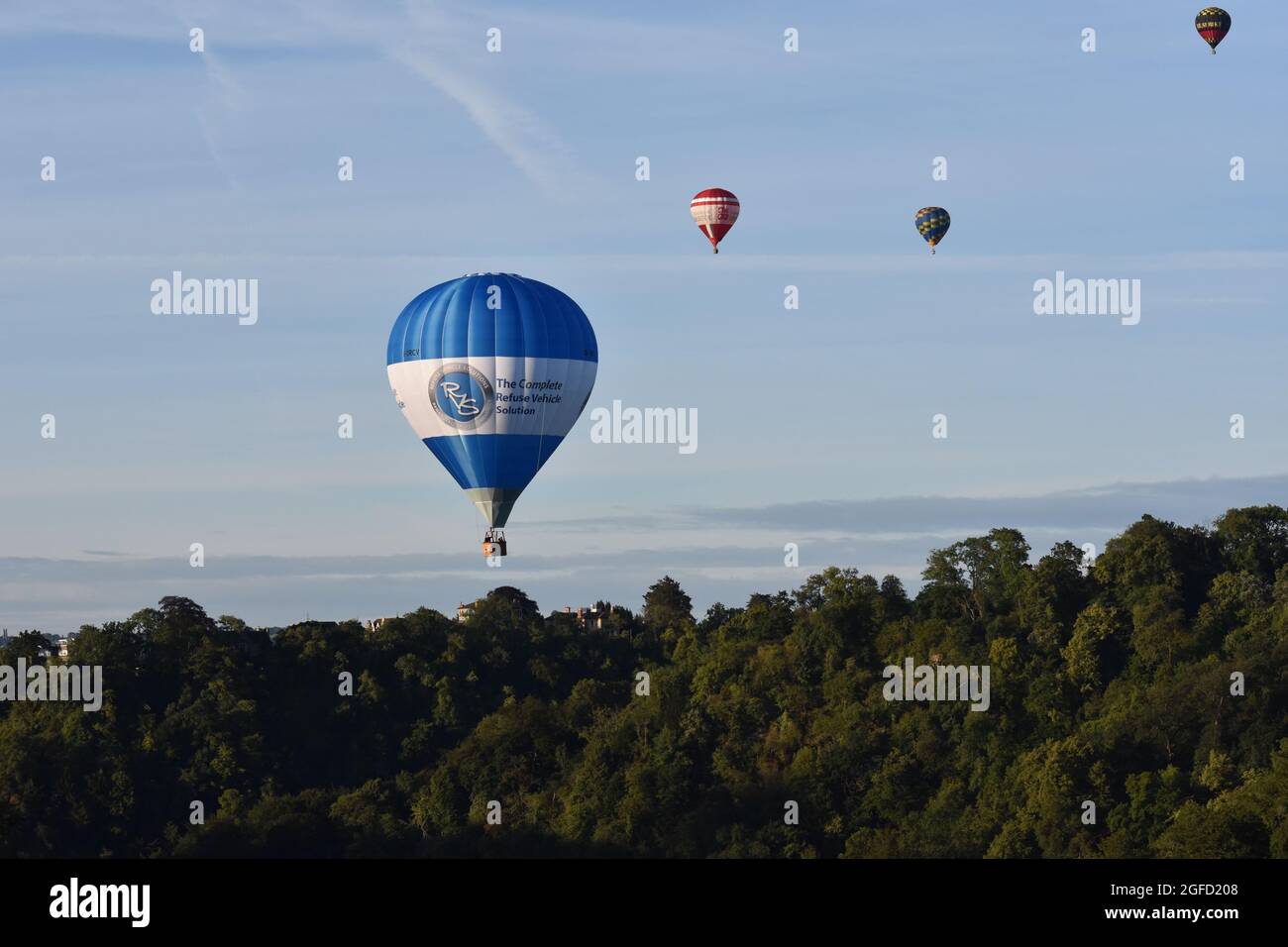 Hot air balloons in clear blue skies over Bristol, England, UK for the ...