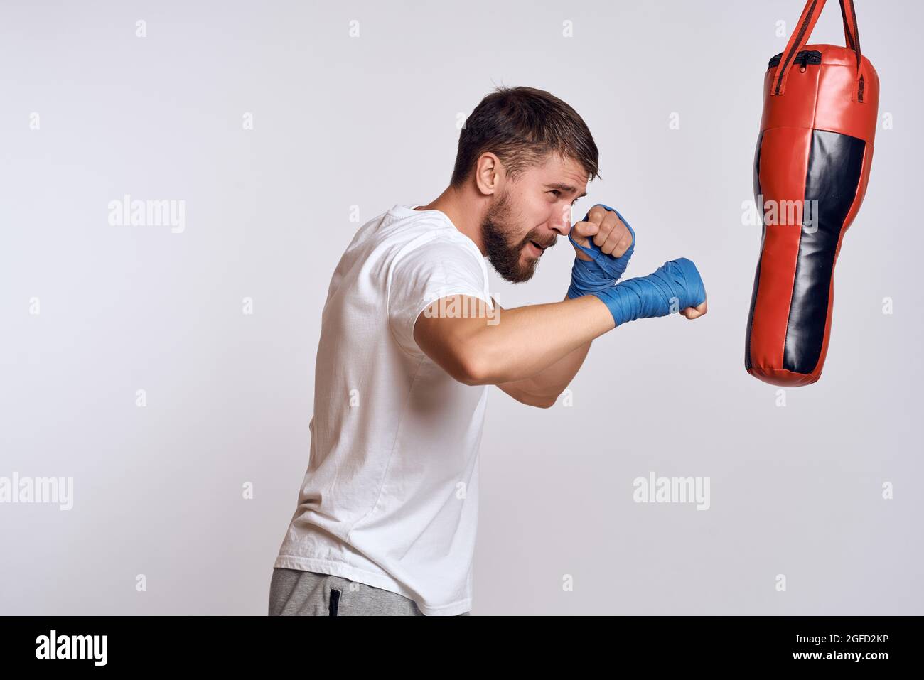 sports man boxing bandage workout exercise punch Stock Photo - Alamy